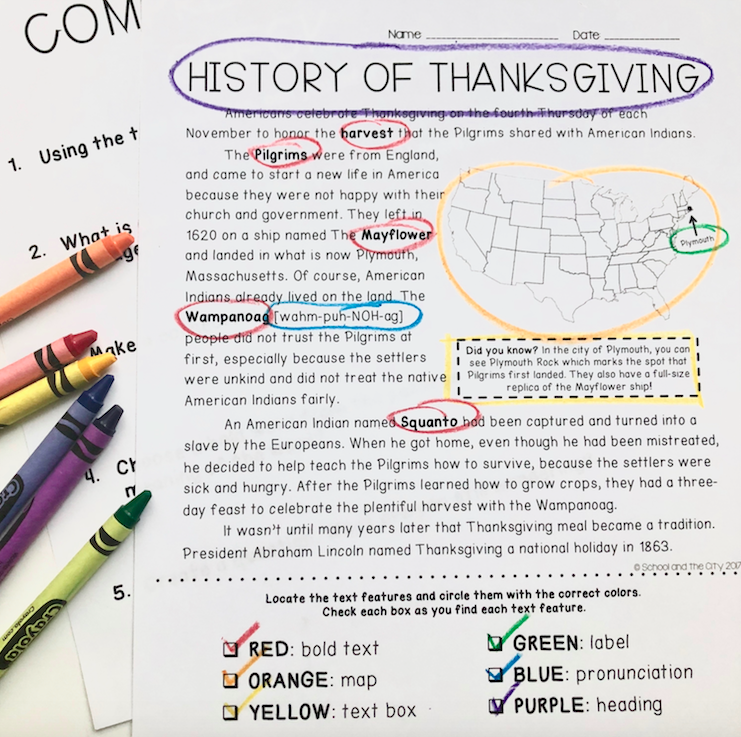 Thanksgiving Reading Freebie: Text Features - School and the City