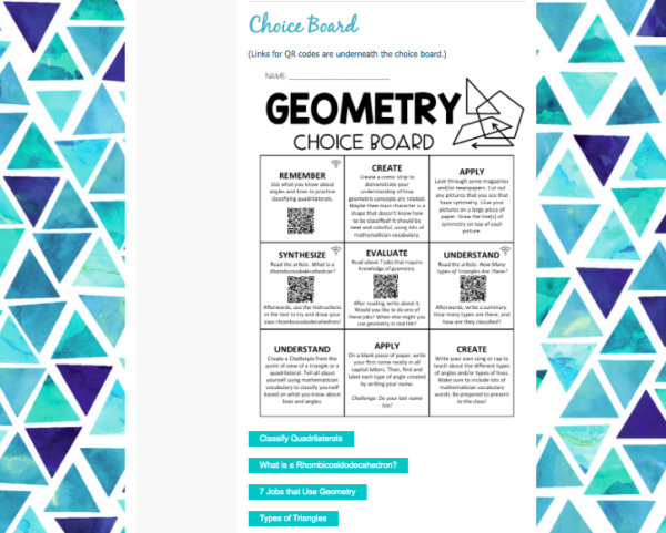 Using Choice Boards During Remote Learning - School and the City